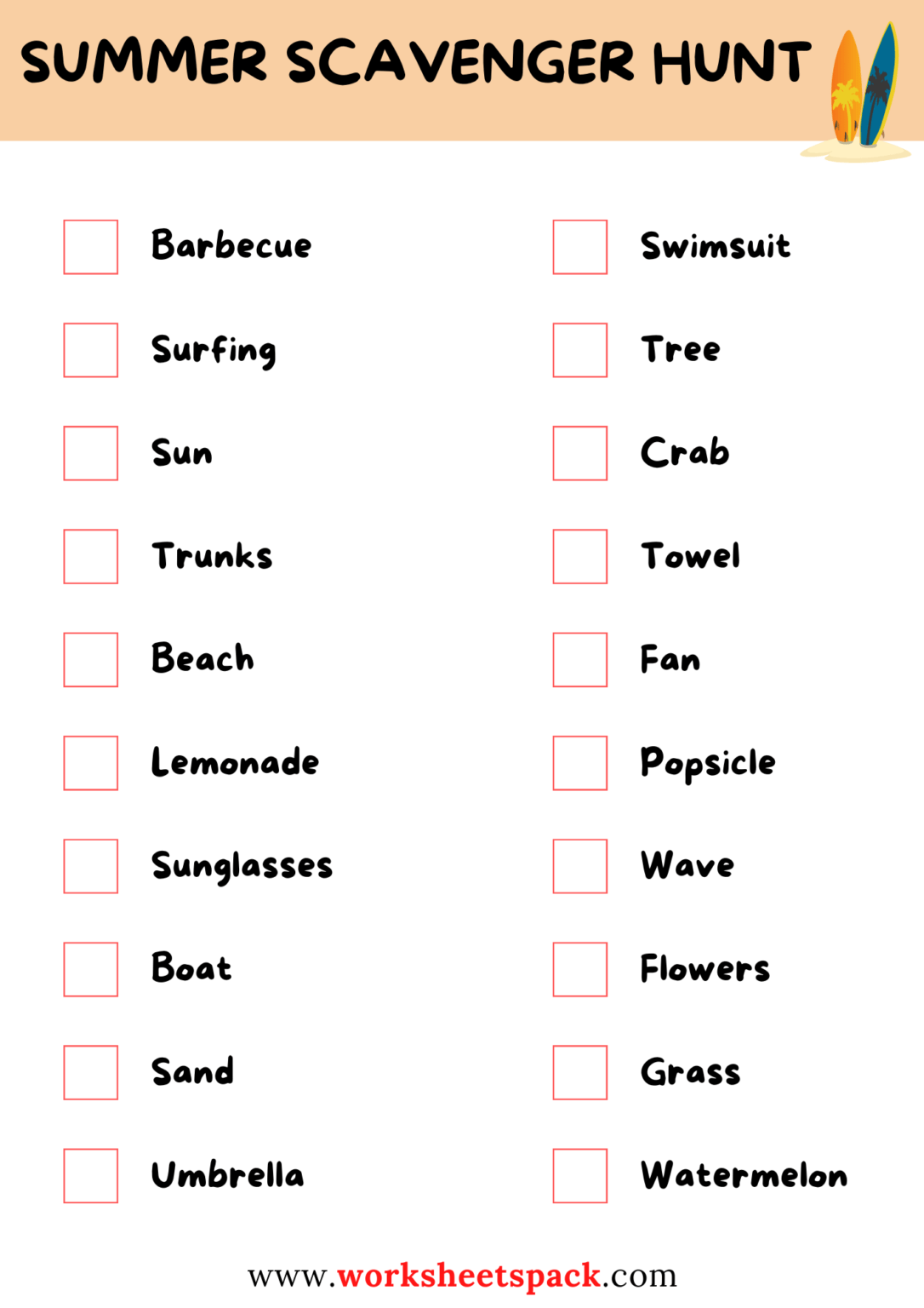 Summer Scavenger Hunt Ideas for the Holiday - worksheetspack