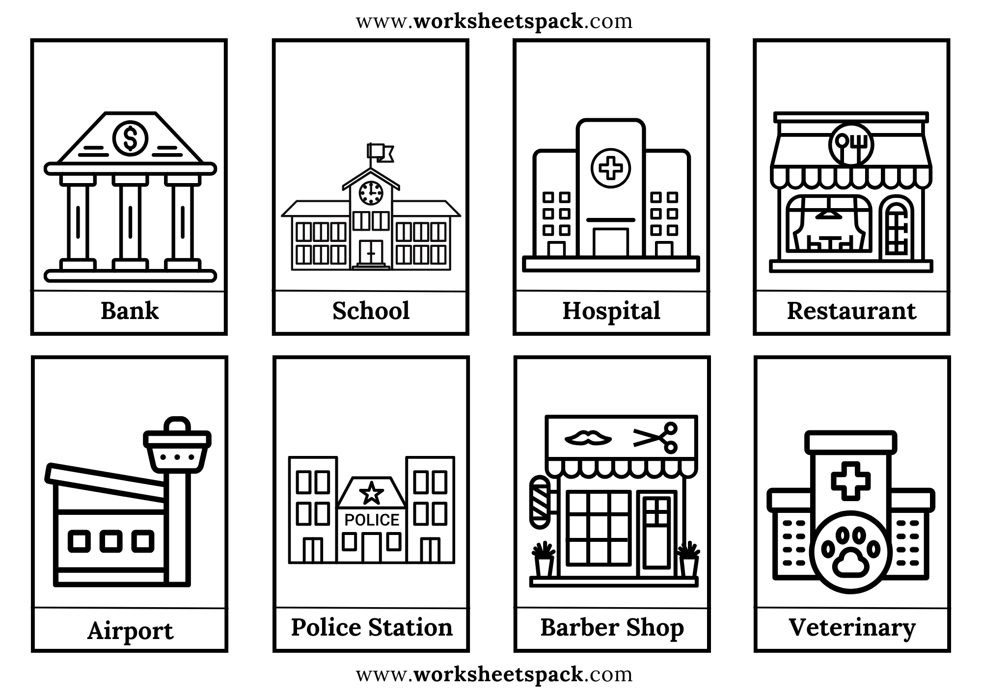Free City Buildings Flashcards PDF - worksheetspack