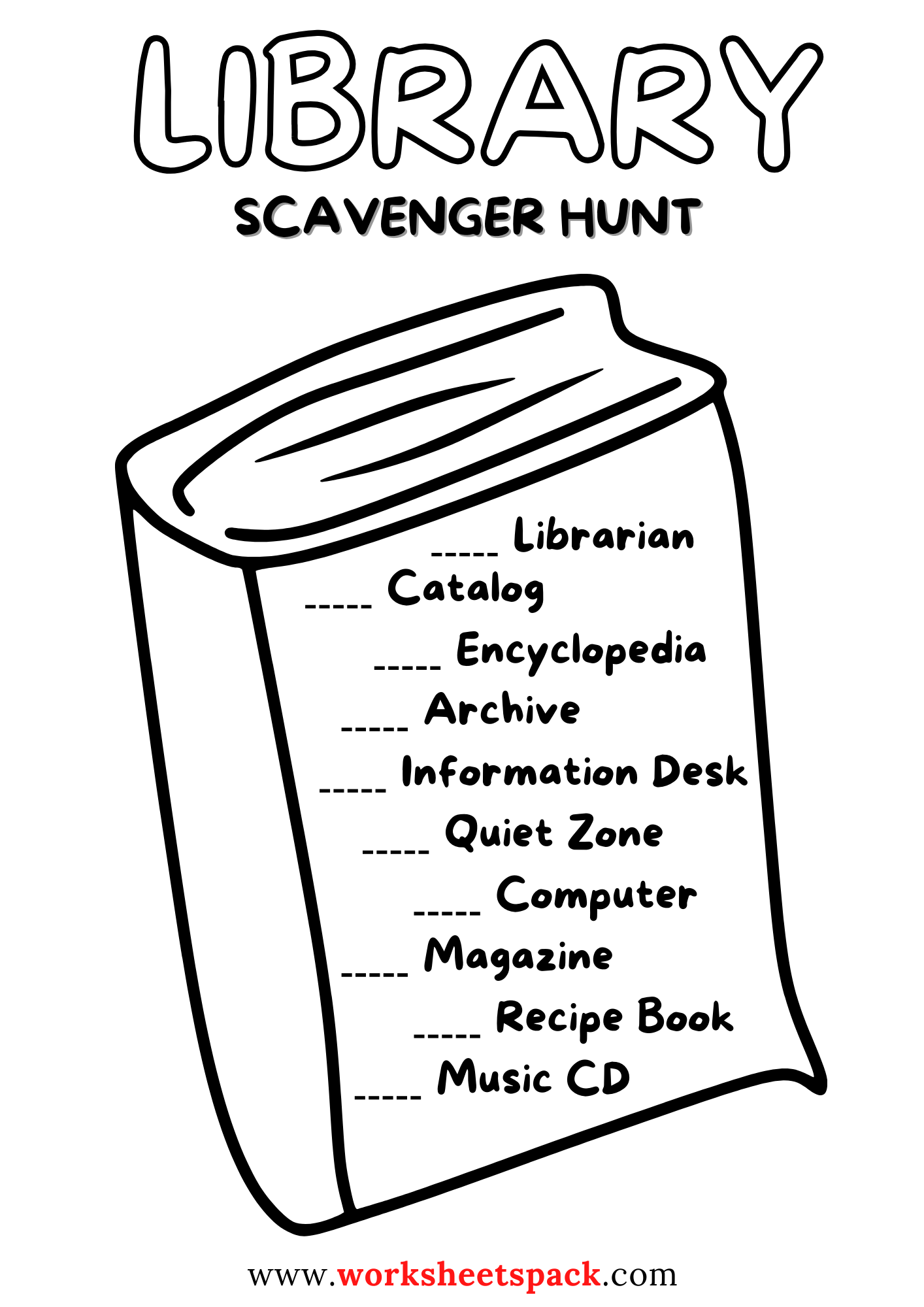 Printable Library Scavenger Hunt Worksheet
