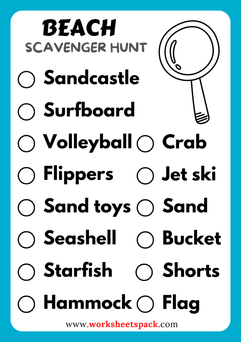 Coastal Discovery: Free Beach Scavenger Hunt Ideas - worksheetspack