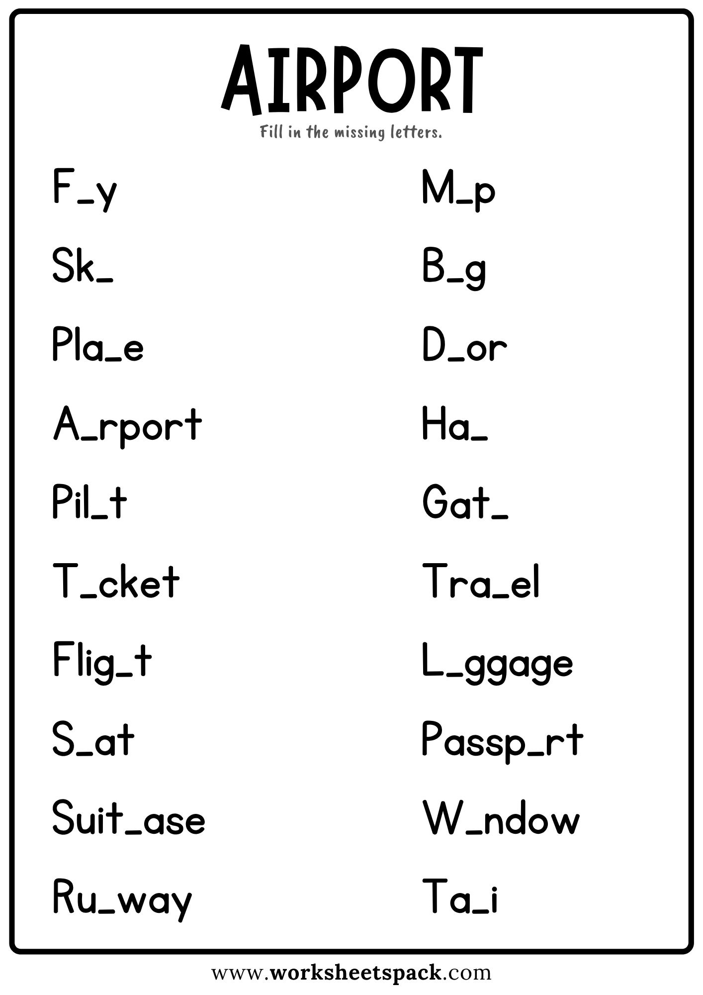 Airport Vocabulary Worksheets - worksheetspack