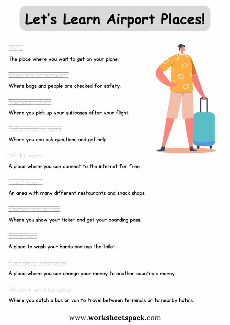Airport Vocabulary Worksheets - worksheetspack