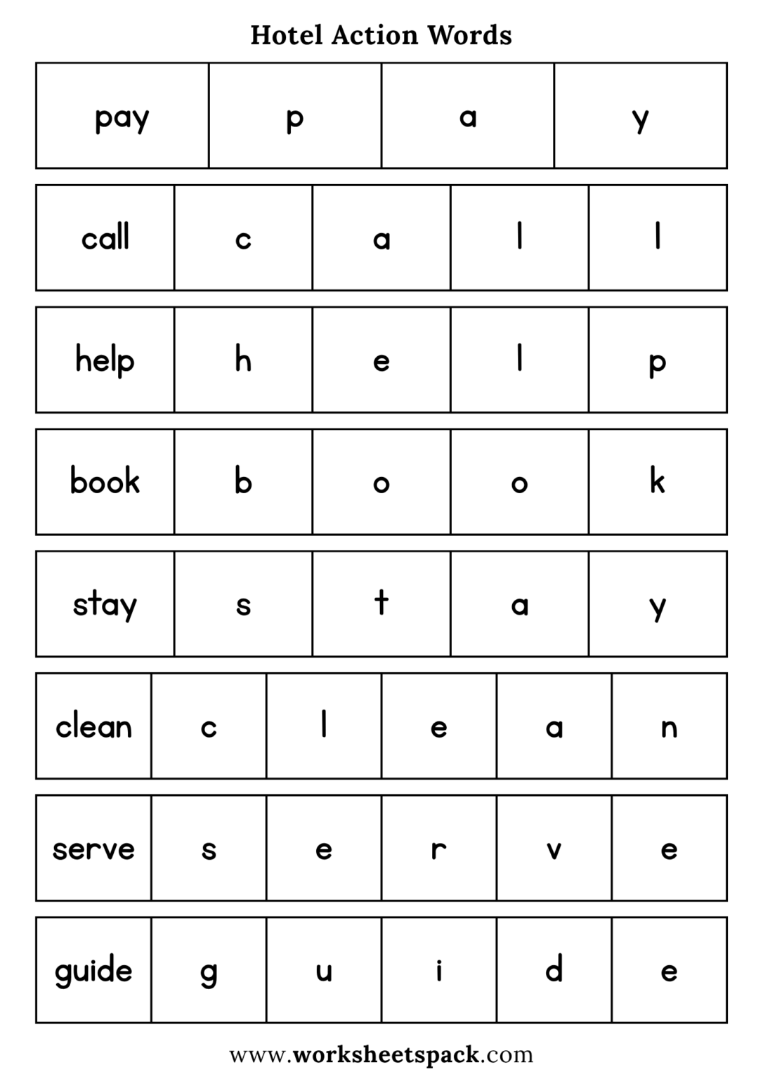 Hotel Printable Worksheets - worksheetspack