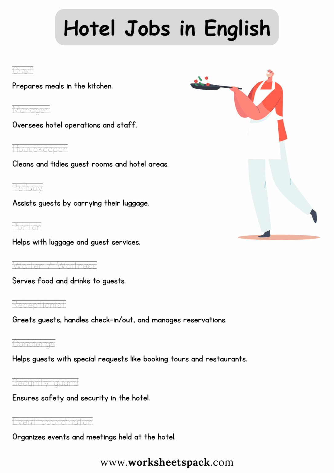 Hotel Printable Worksheets - worksheetspack