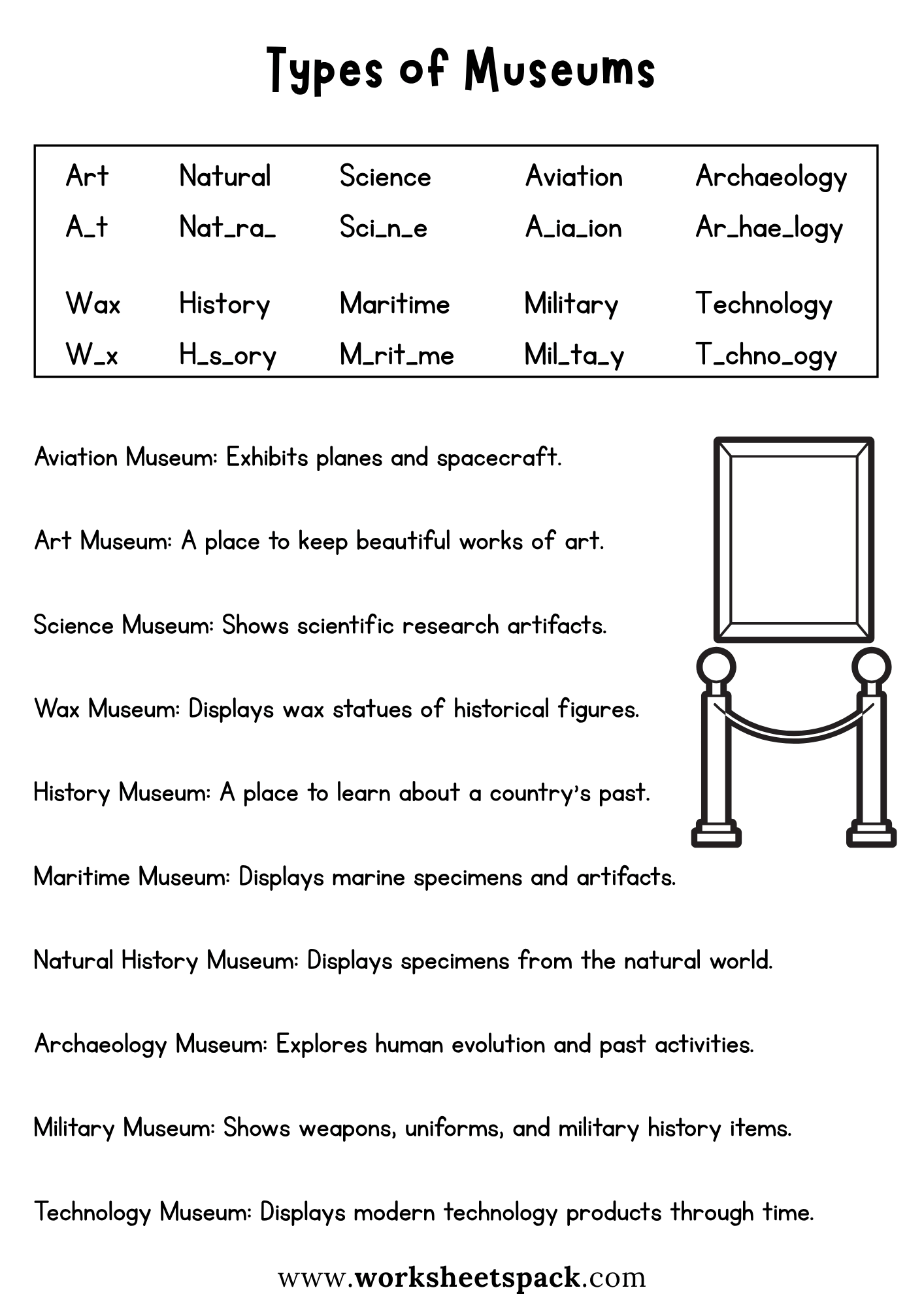 Museum Worksheets for Kids - worksheetspack