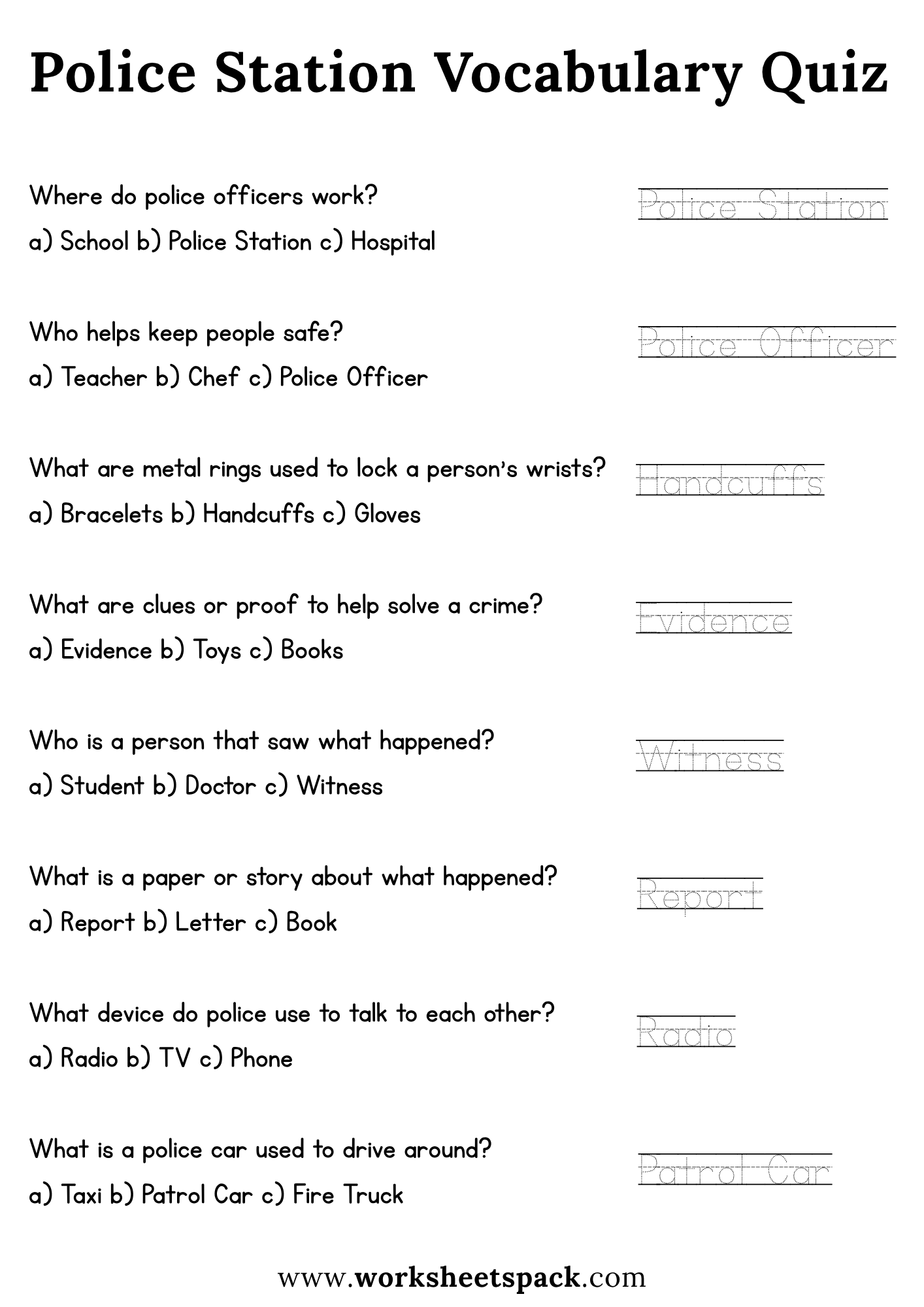 Printable Police Station Vocabulary Worksheets - worksheetspack